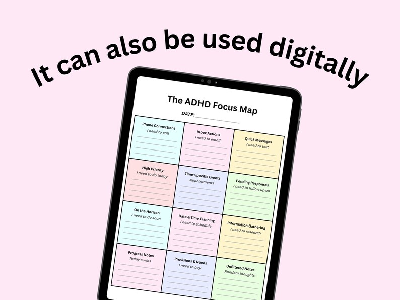 ADHD Focus Map Printable Digital Planner Brain Dump Layout Colored ...