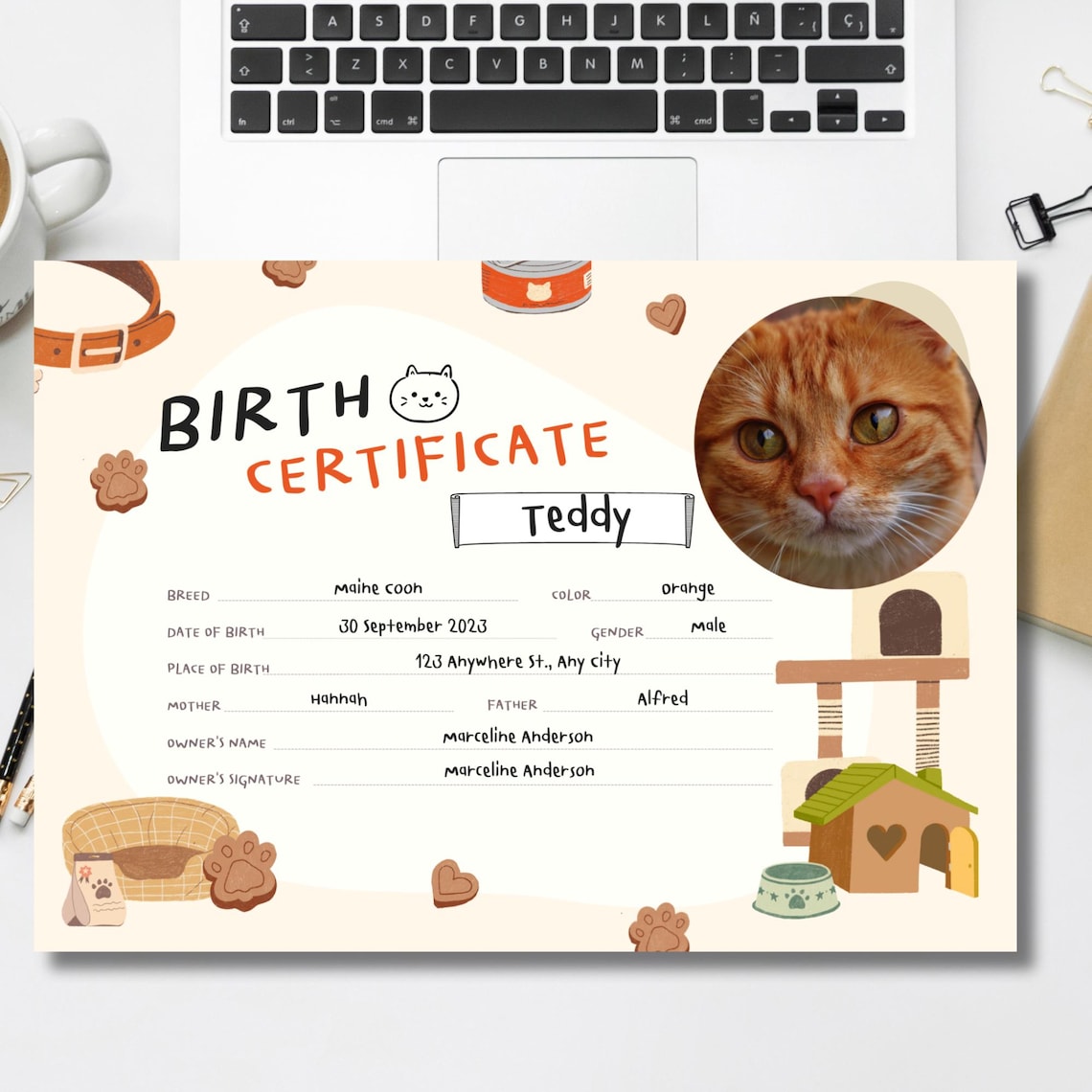 Pet Birthday Certificate Canva Template | Editable Printable Dog Cat ...