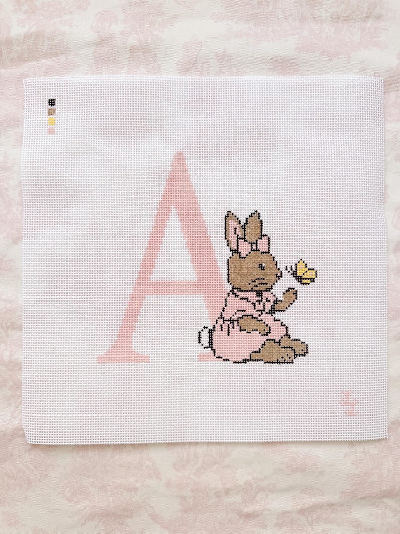 Custom Monogram Bunny Hand-painted Needlepoint Canvas - Etsy