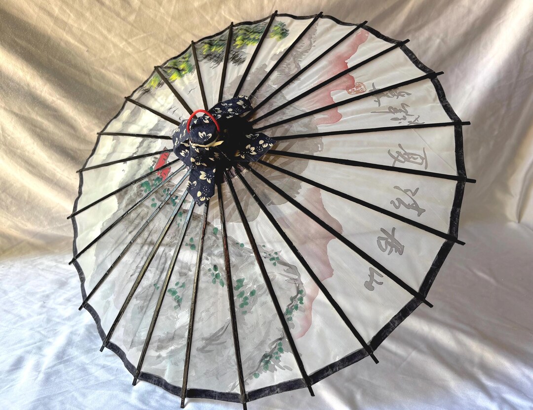 Vintage Chinese Hand-painted Parasol W/ Case - Etsy