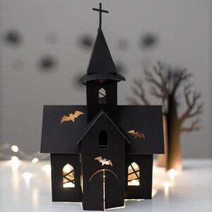 Halloween Village SVG Templates: Haunted House, Church, Tree (digital ...
