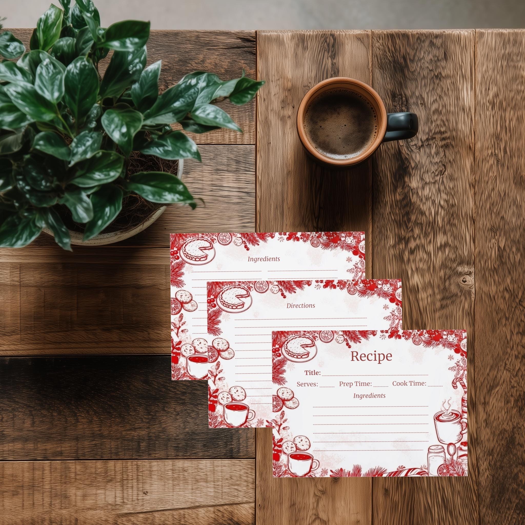 Printable Holiday Recipe Cards | Festive Red Christmas Recipe Sheet ...