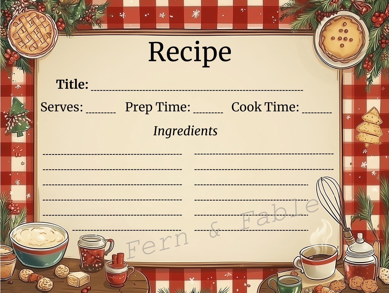 Printable Christmas Recipe Card Template | Cozy Cottagecore Baking ...
