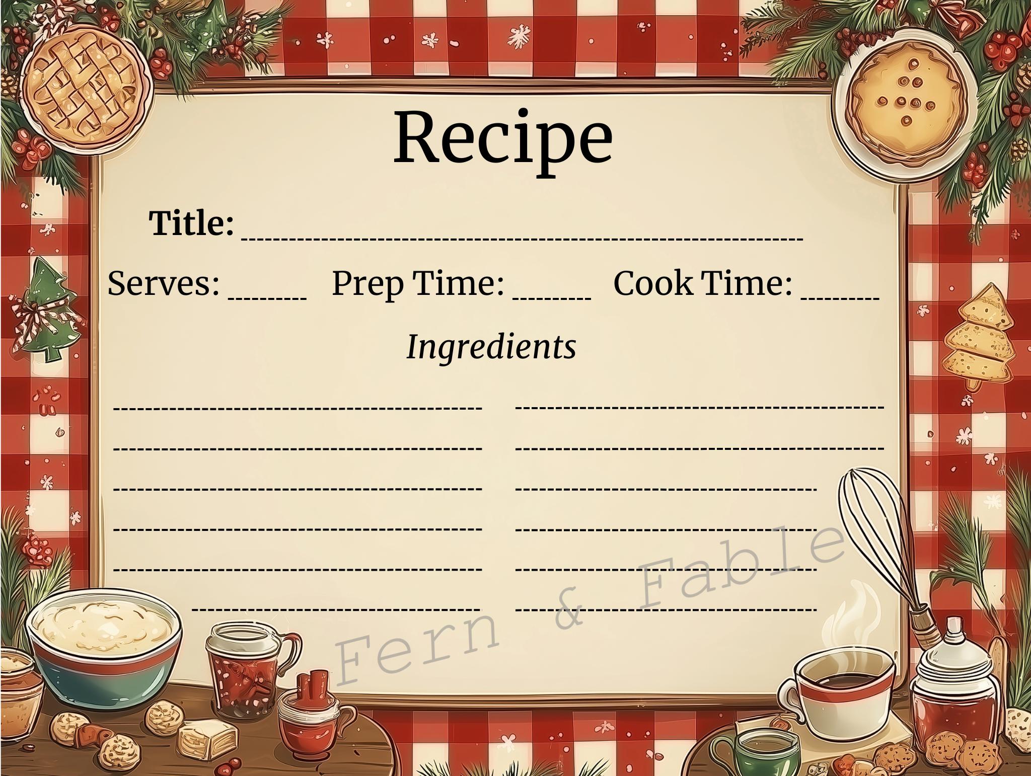 Printable Christmas Recipe Card Template | Cozy Cottagecore Baking ...