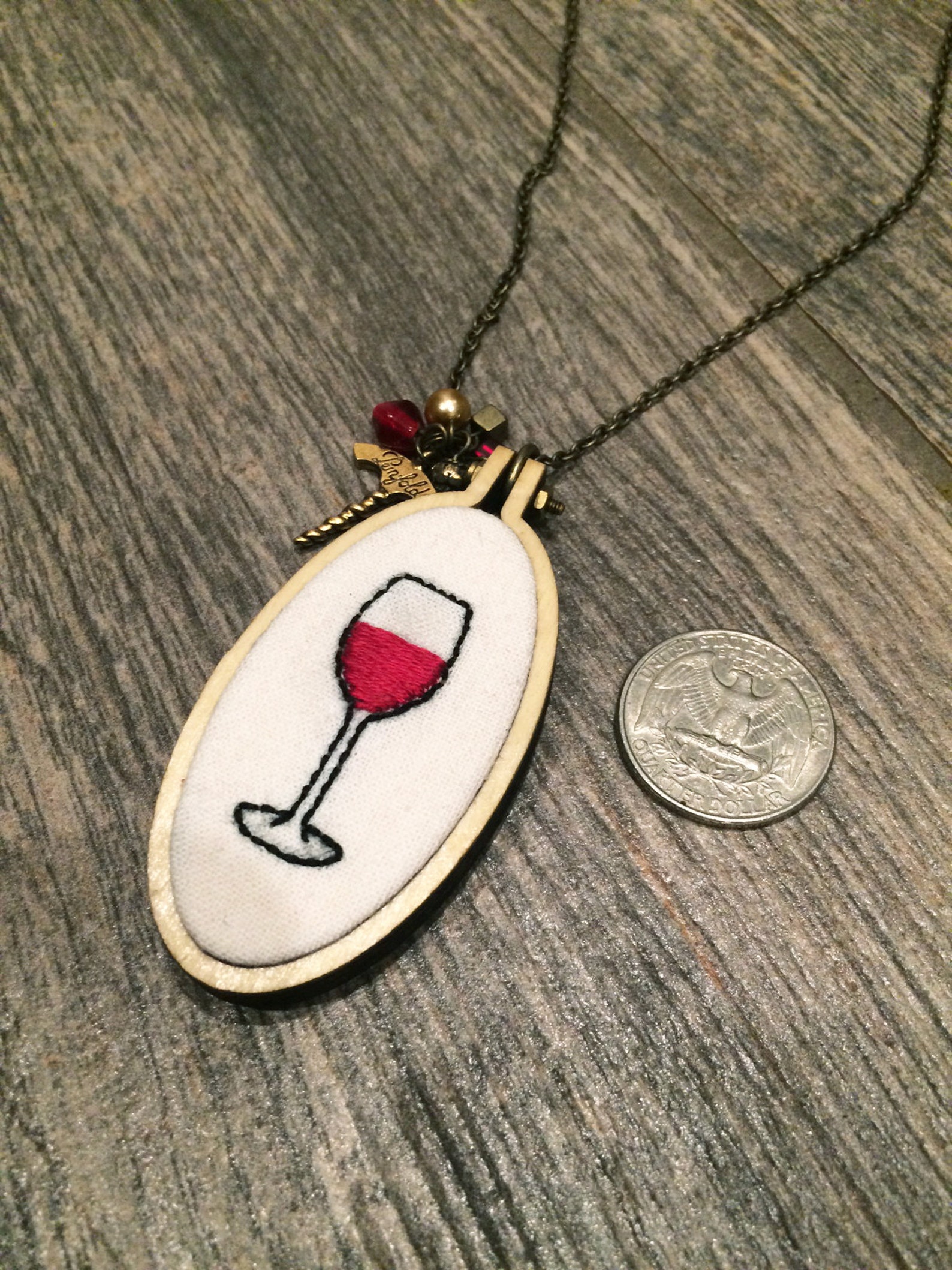 Embroidered Necklace | Red Wine | Wine Glass | Pendant Necklace | Mini ...