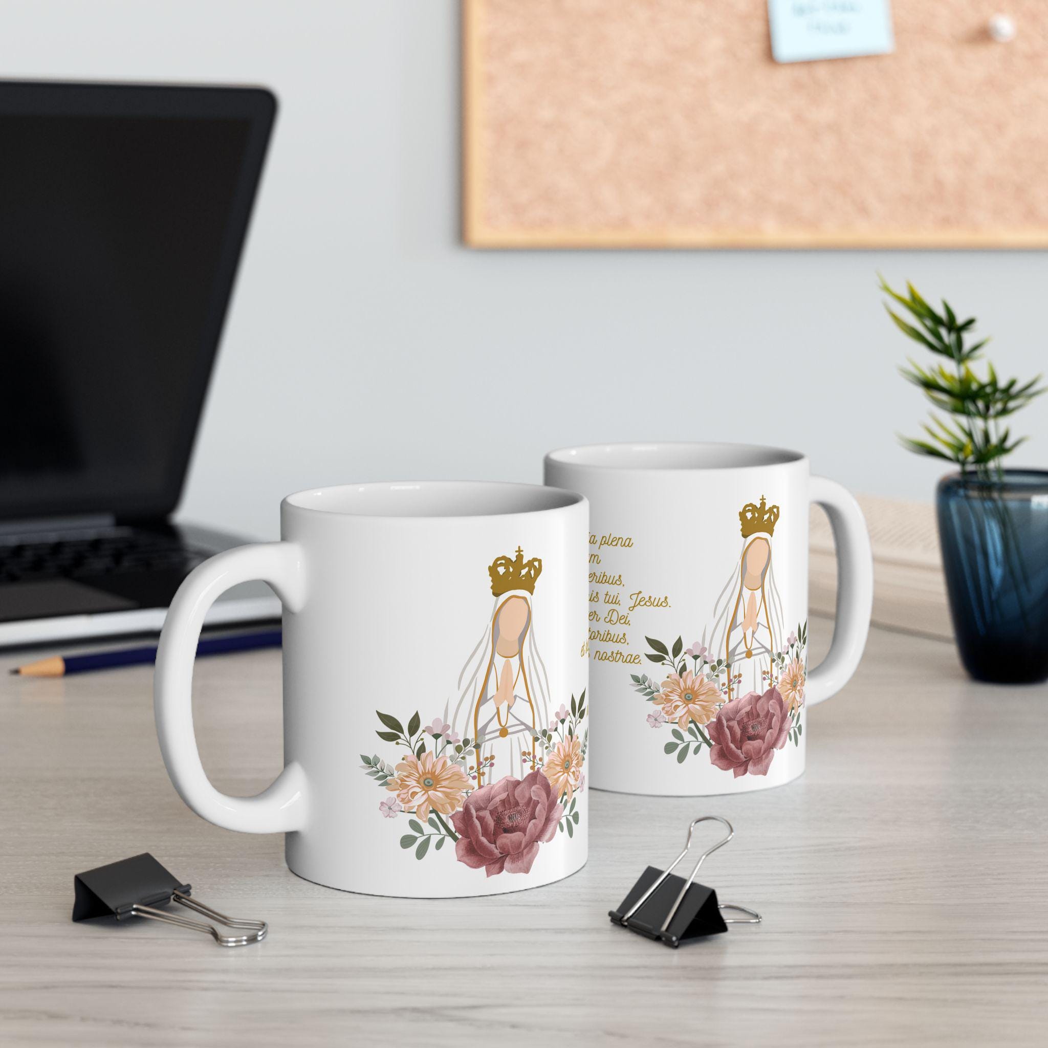 Ave Maria Mug With Mary and Latin Prayer Catholic Mug 11 Oz - Etsy