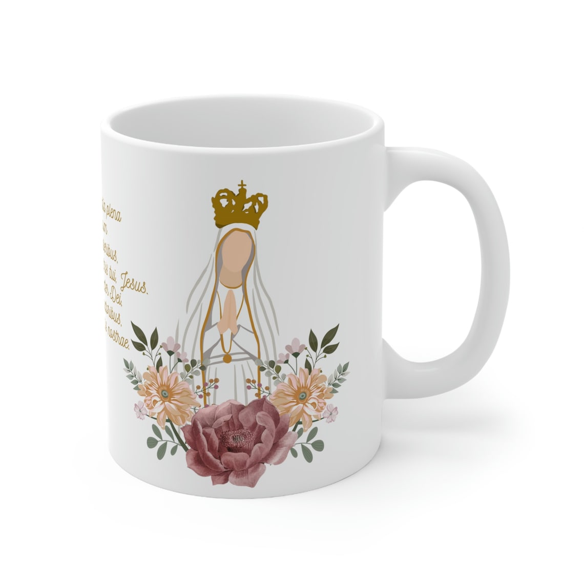 Ave Maria Mug With Mary and Latin Prayer Catholic Mug 11 Oz - Etsy