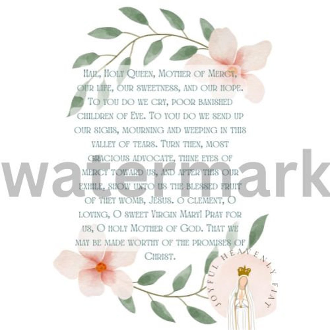 Catholic Hail Holy Queen Prayer Digital Printable Downloadable, Rosary ...
