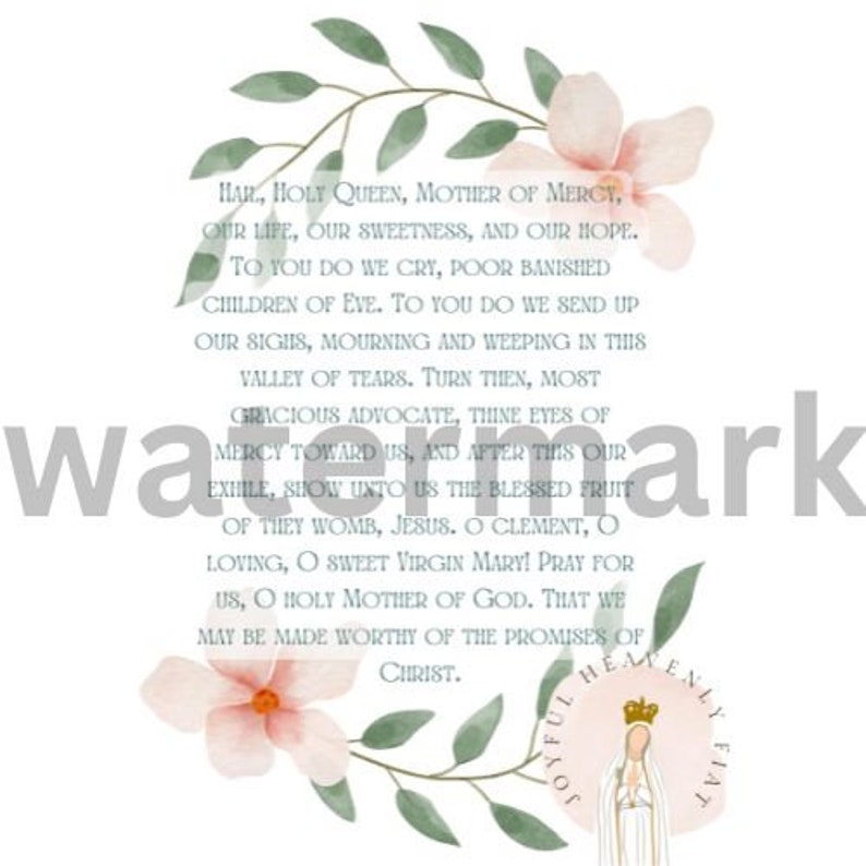 Catholic Hail Holy Queen Prayer Digital Printable Downloadable, Rosary ...
