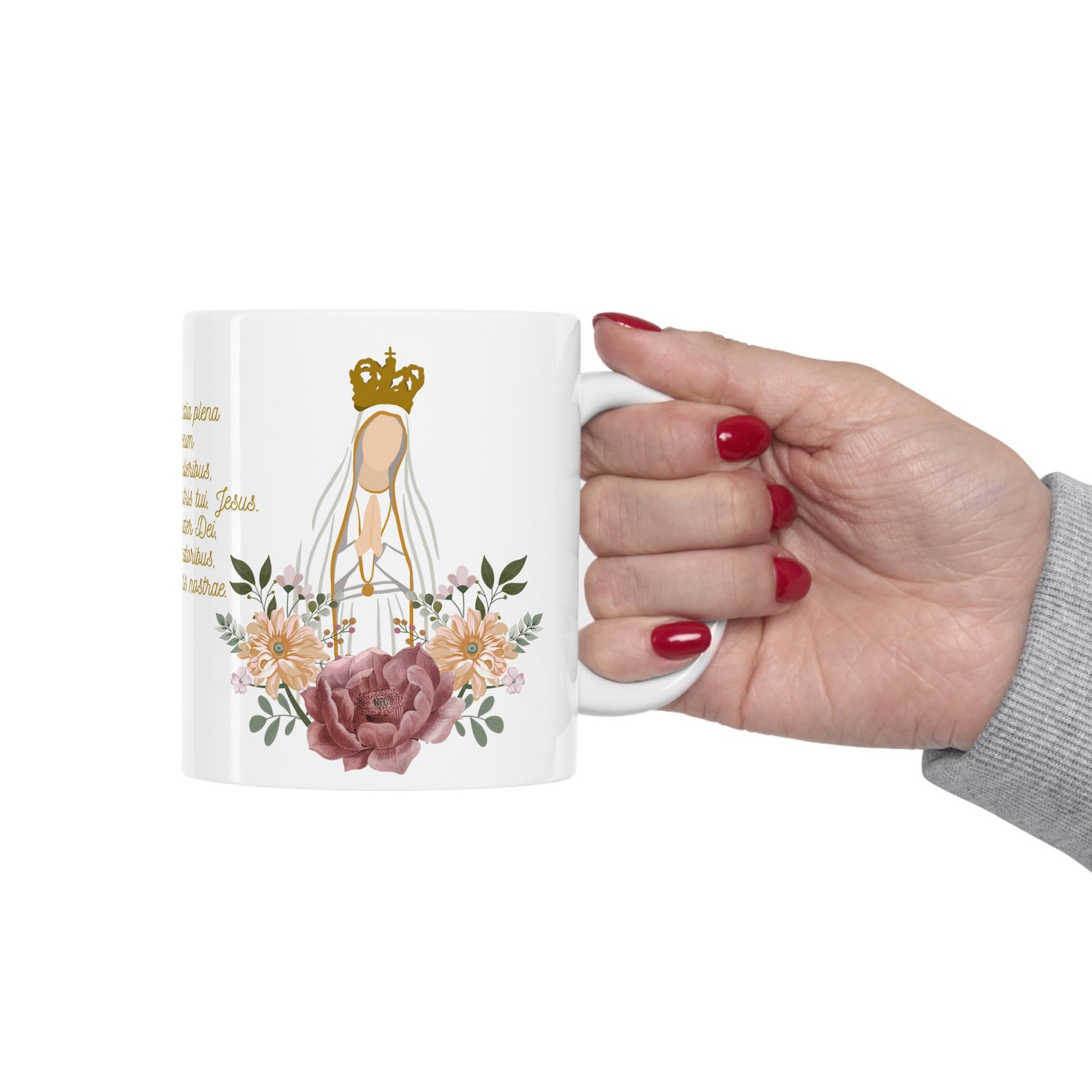 Ave Maria Mug With Mary and Latin Prayer Catholic Mug 11 Oz - Etsy