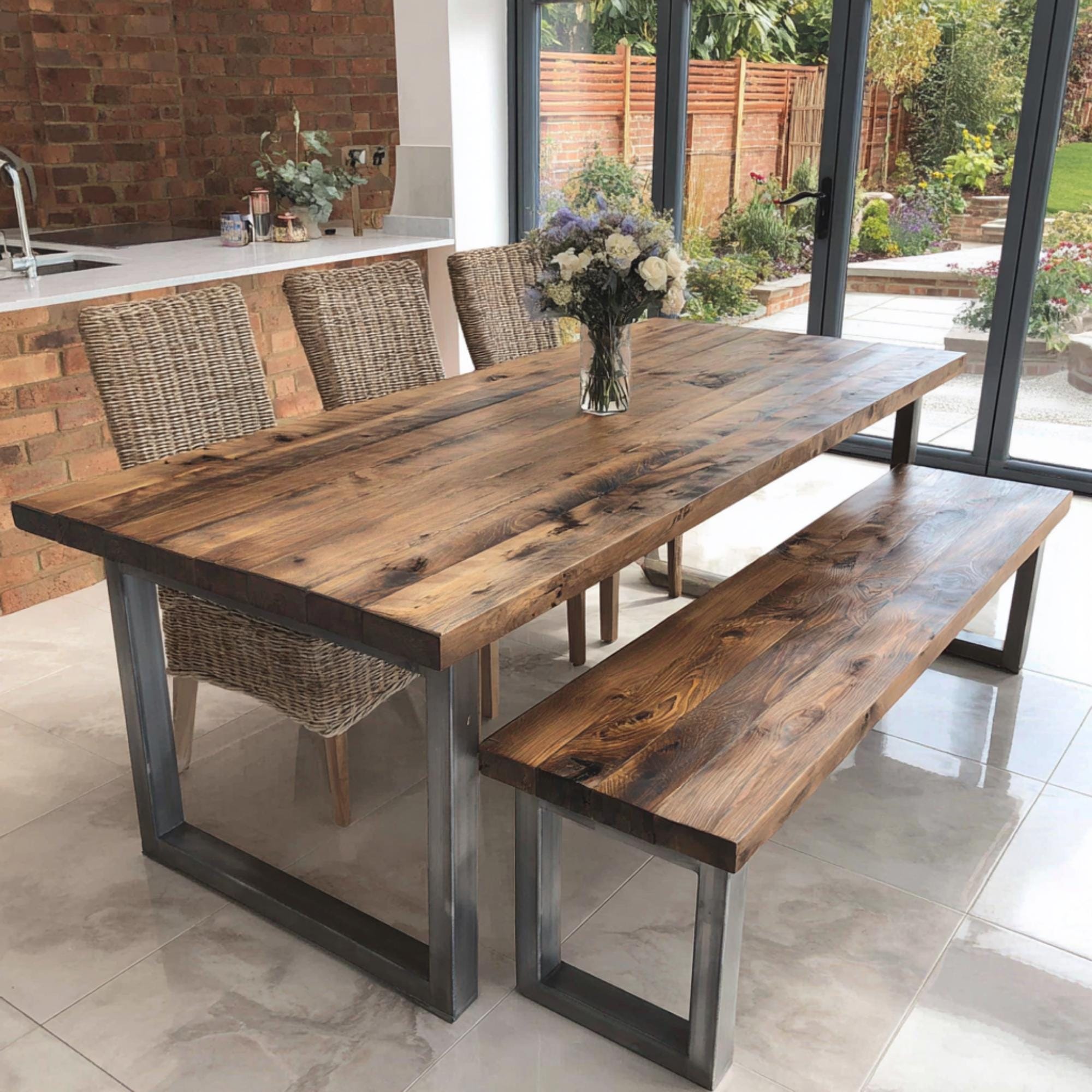 Solid Walnut Wood Dining Table - Handmade Rustic Farmhouse Furniture ...