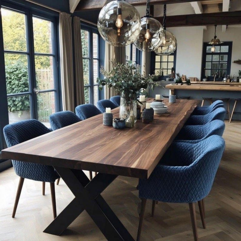 Handmade Walnut Dining Table – Rustic Farmhouse Solid Wood Furniture - Etsy