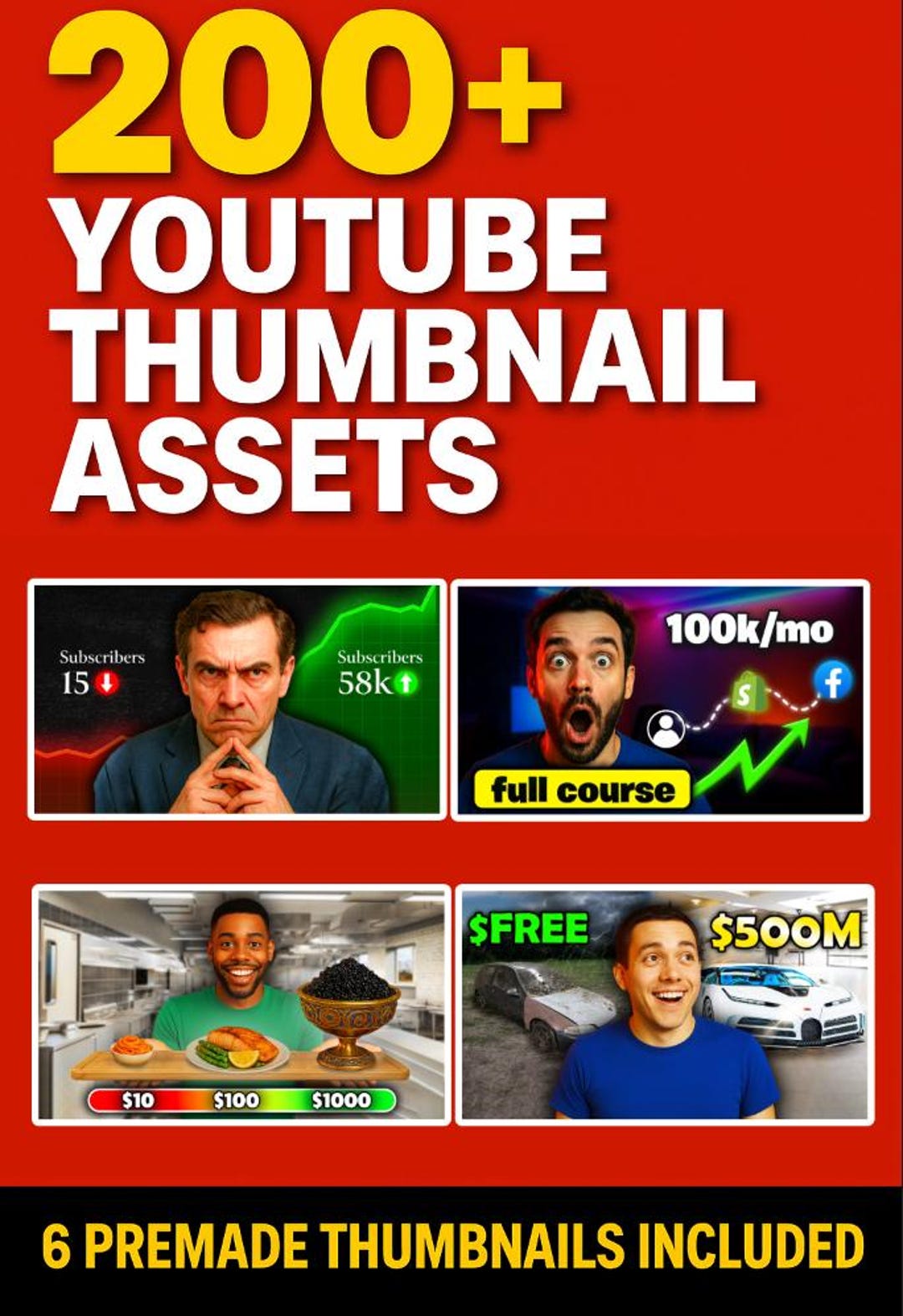 Youtube Thumbnail Pack | 200+ Editable PSD Assets | Gaming, Business ...
