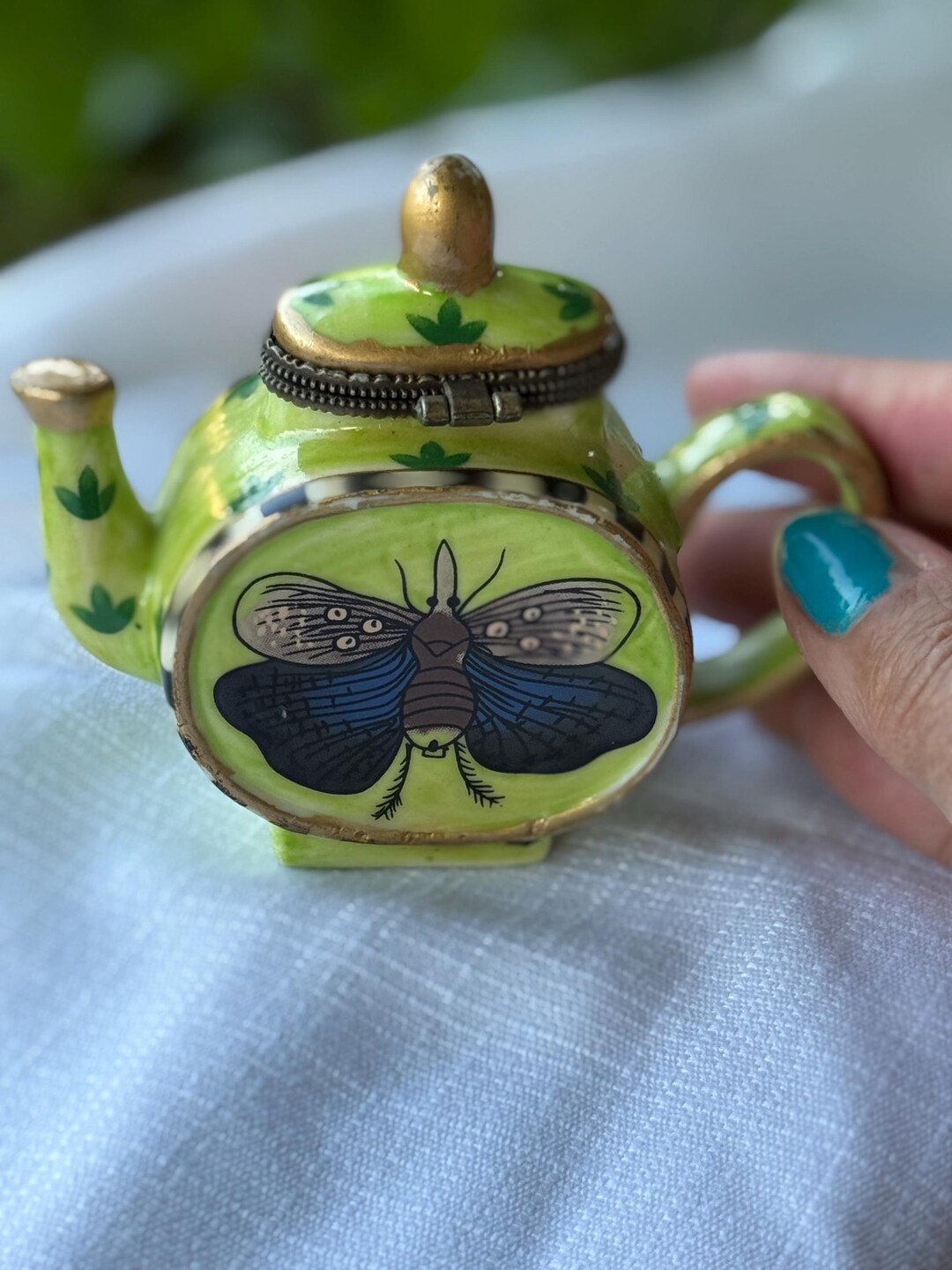 Vintage Miniature Teapot Trinket Box | Hand-painted Butterfly Design ...