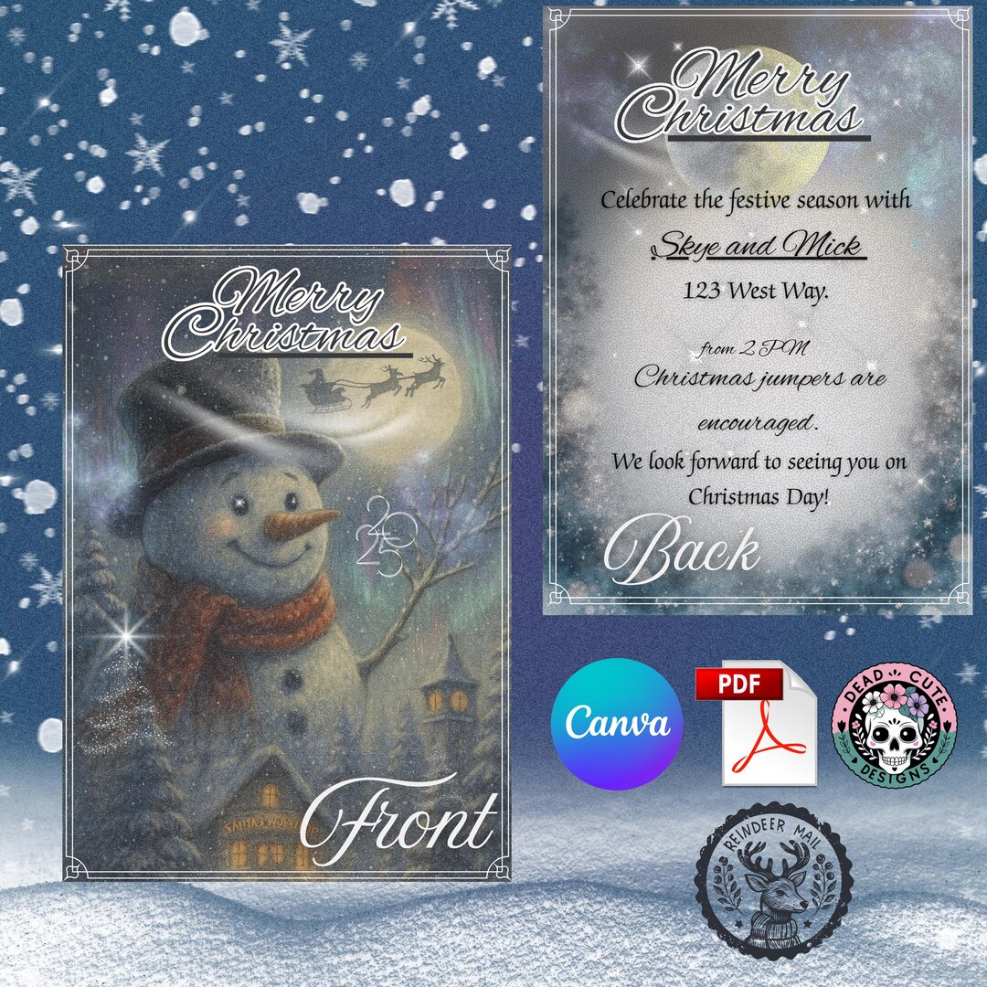 Snowman Scene Christmas Party Invitation – Double-sided Holiday ...