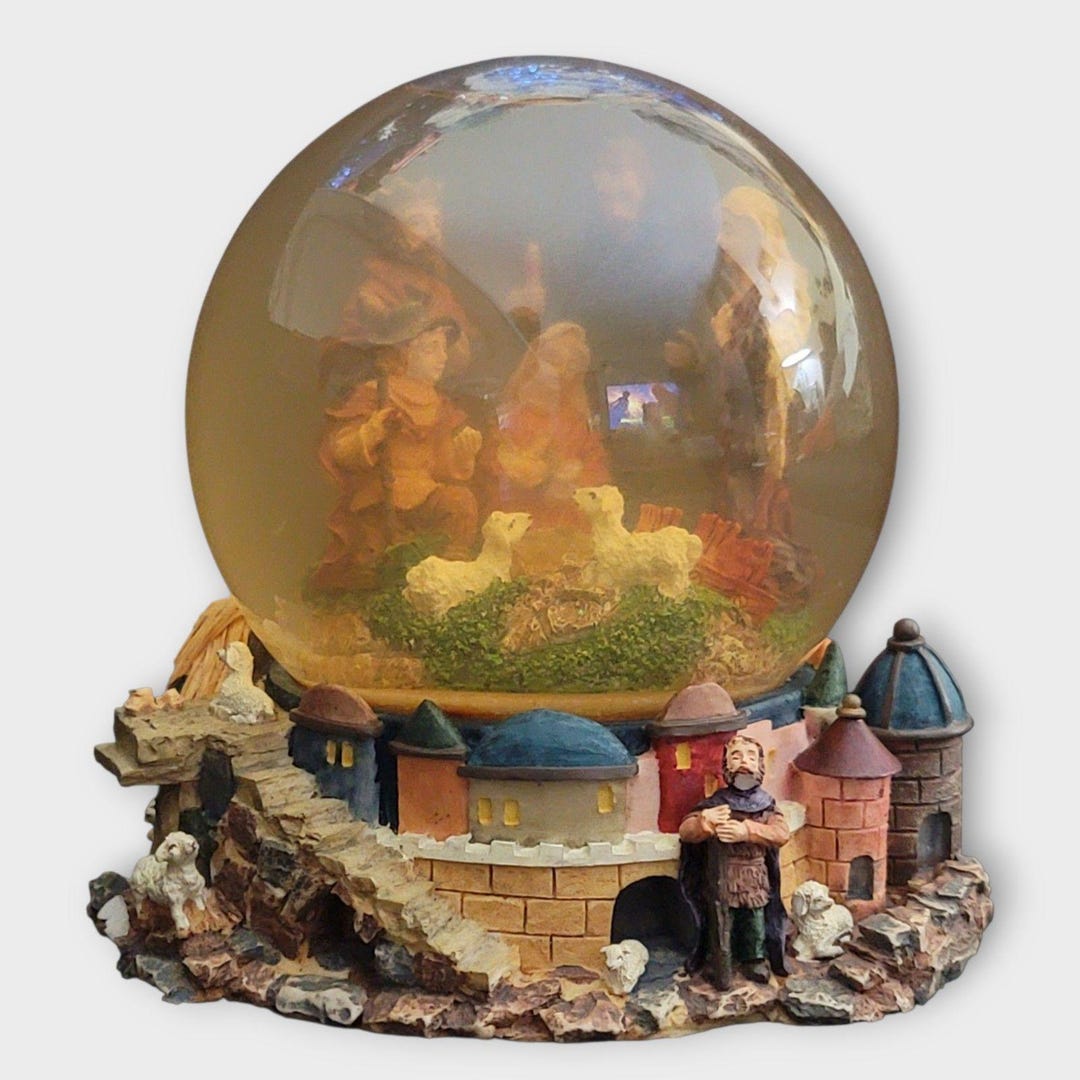 Large Christmas Nativity Scene Silent Night Musical Snow Globe Wooden ...
