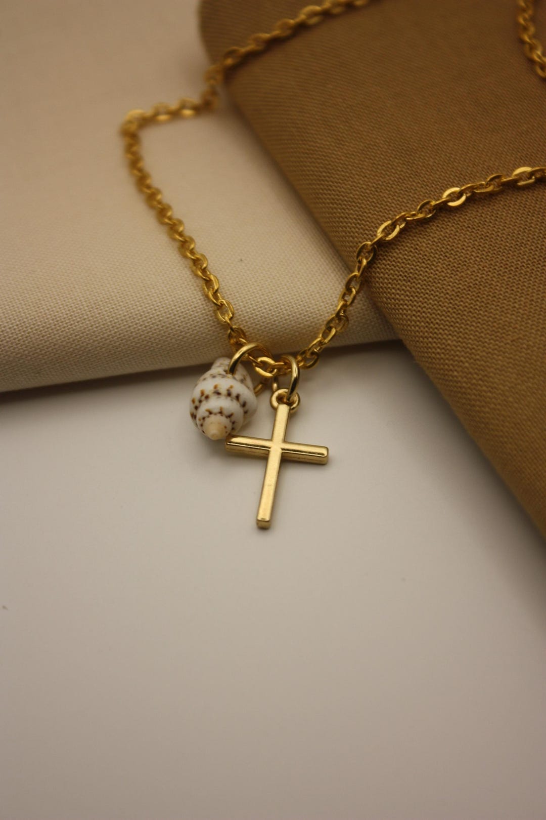 Cross and Shell Necklace | Coastal Beach Inspired Jewelry - Etsy