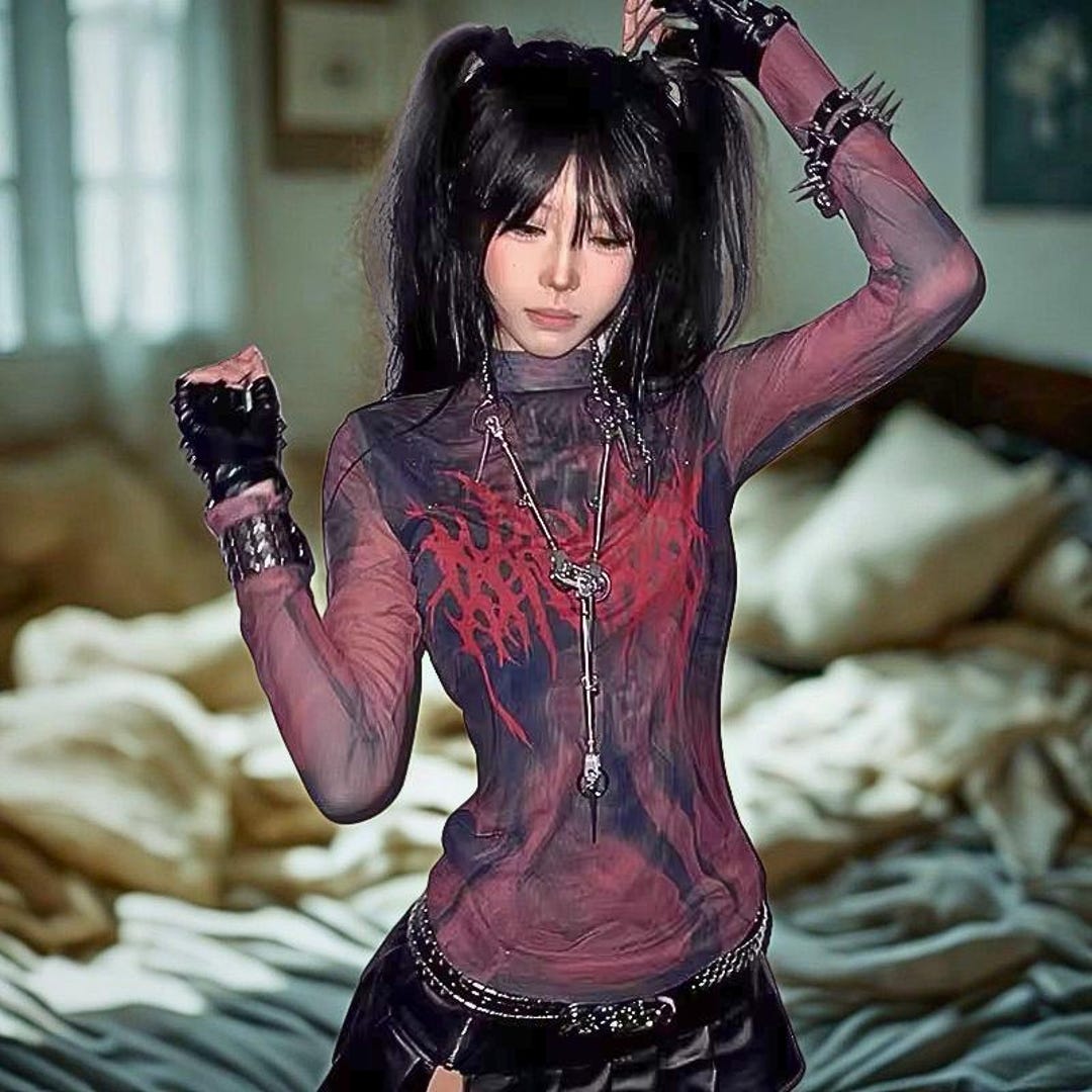 Gothic Punk Y2K Tee, Grunge V-neck Top, Harajuku Streetwear Goth Emo ...