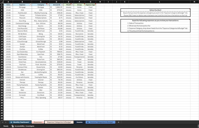 2026 Simple Monthly Budget Template - Etsy