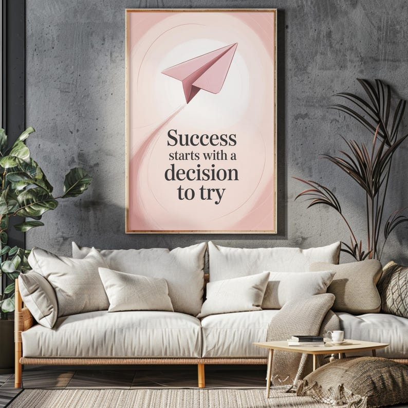 Motivational Paper Airplane Poster – Soft Pink Inspirational Wall Art ...