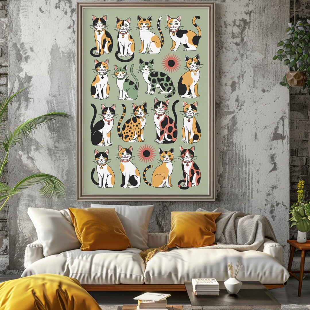 Cartoon Cat Grid Poster – Playful Animal Diversity Art - Etsy