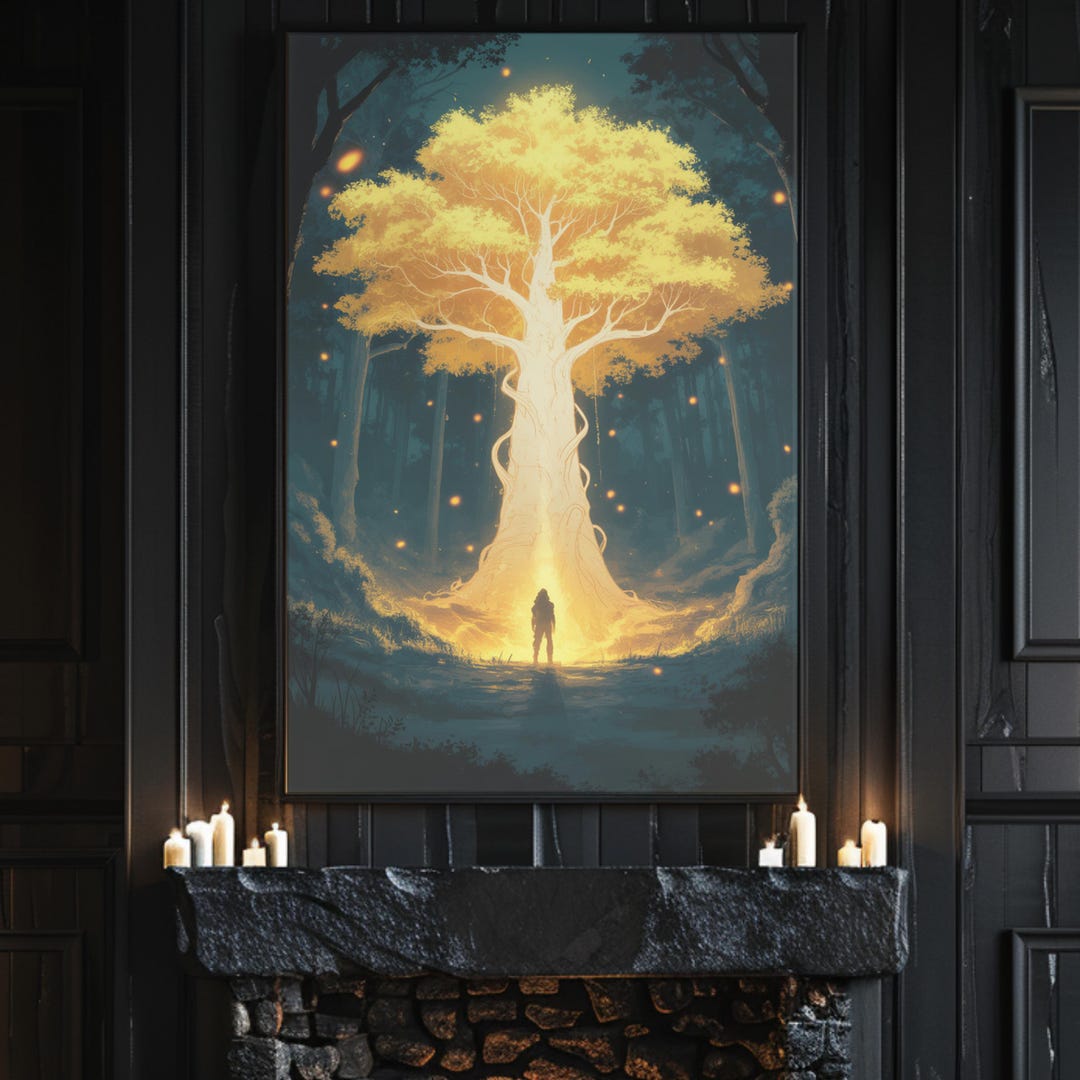 Fantasy World Tree Poster | Mystical Nature Home Decor Print | Vintage ...