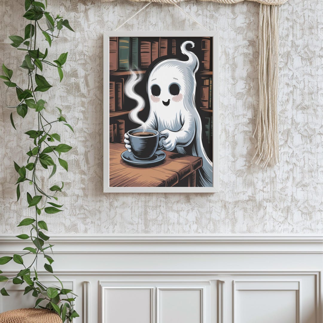Cozy Ghost Library Art Print: Whimsical Halloween Decor - Etsy