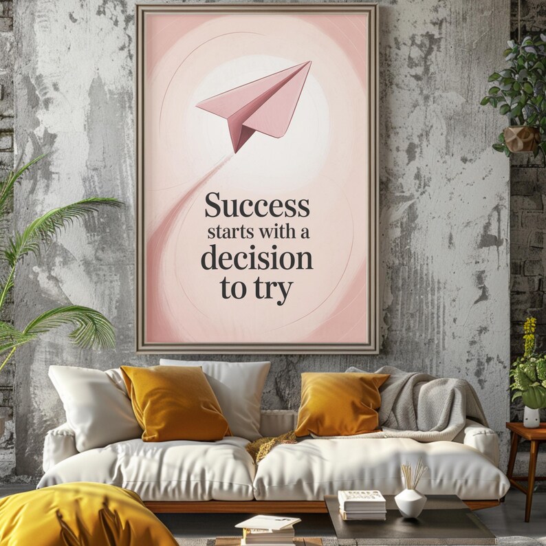 Motivational Paper Airplane Poster – Soft Pink Inspirational Wall Art ...