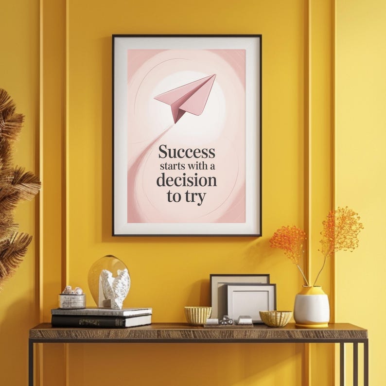 Motivational Paper Airplane Poster – Soft Pink Inspirational Wall Art ...