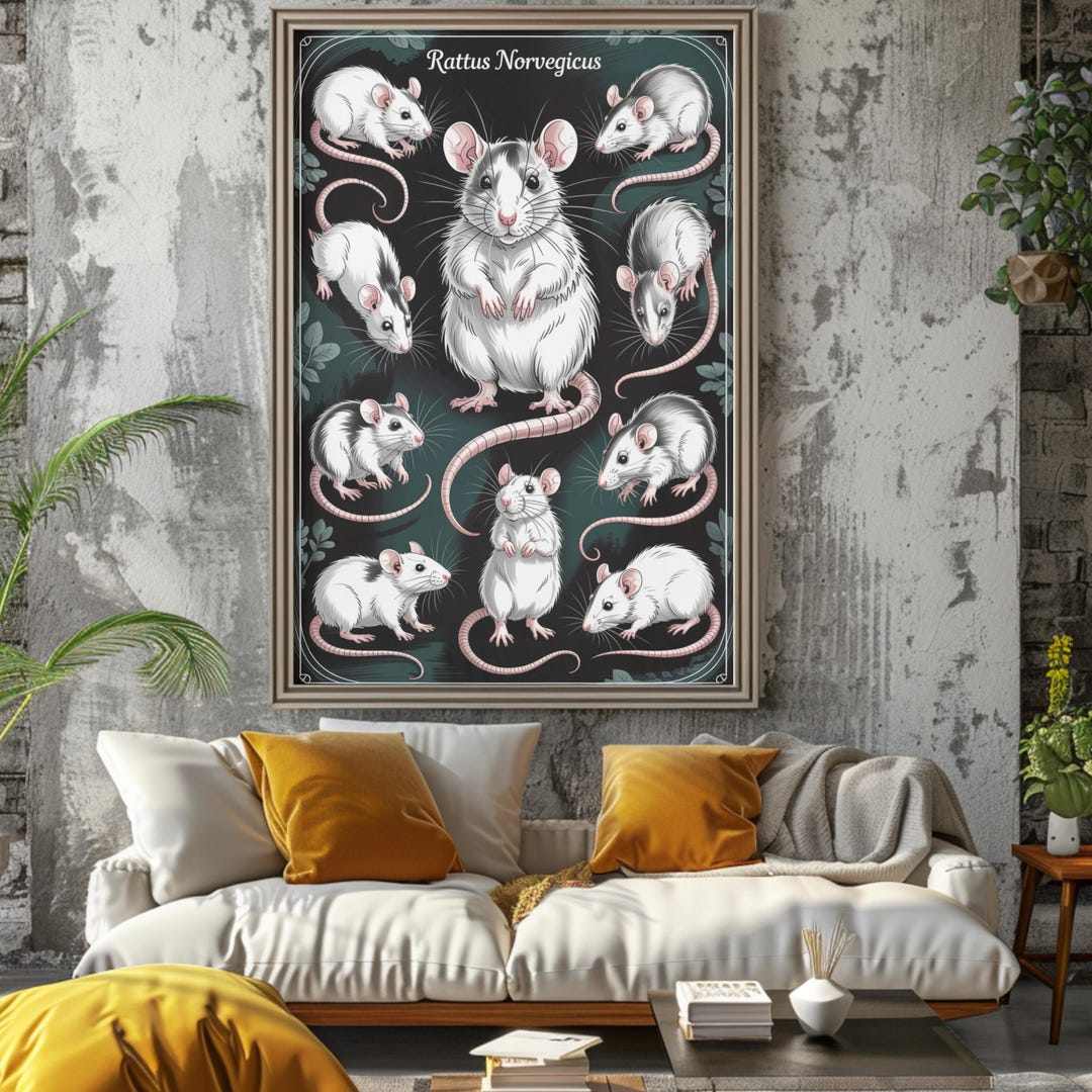 White Rats Art Print – Gothic Botanical Rodent Wall Decor - Etsy