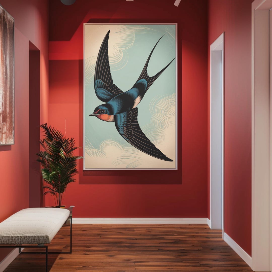 Vintage Swallow Bird Print: Tattoo-style Art, Clouds & Sky - Etsy