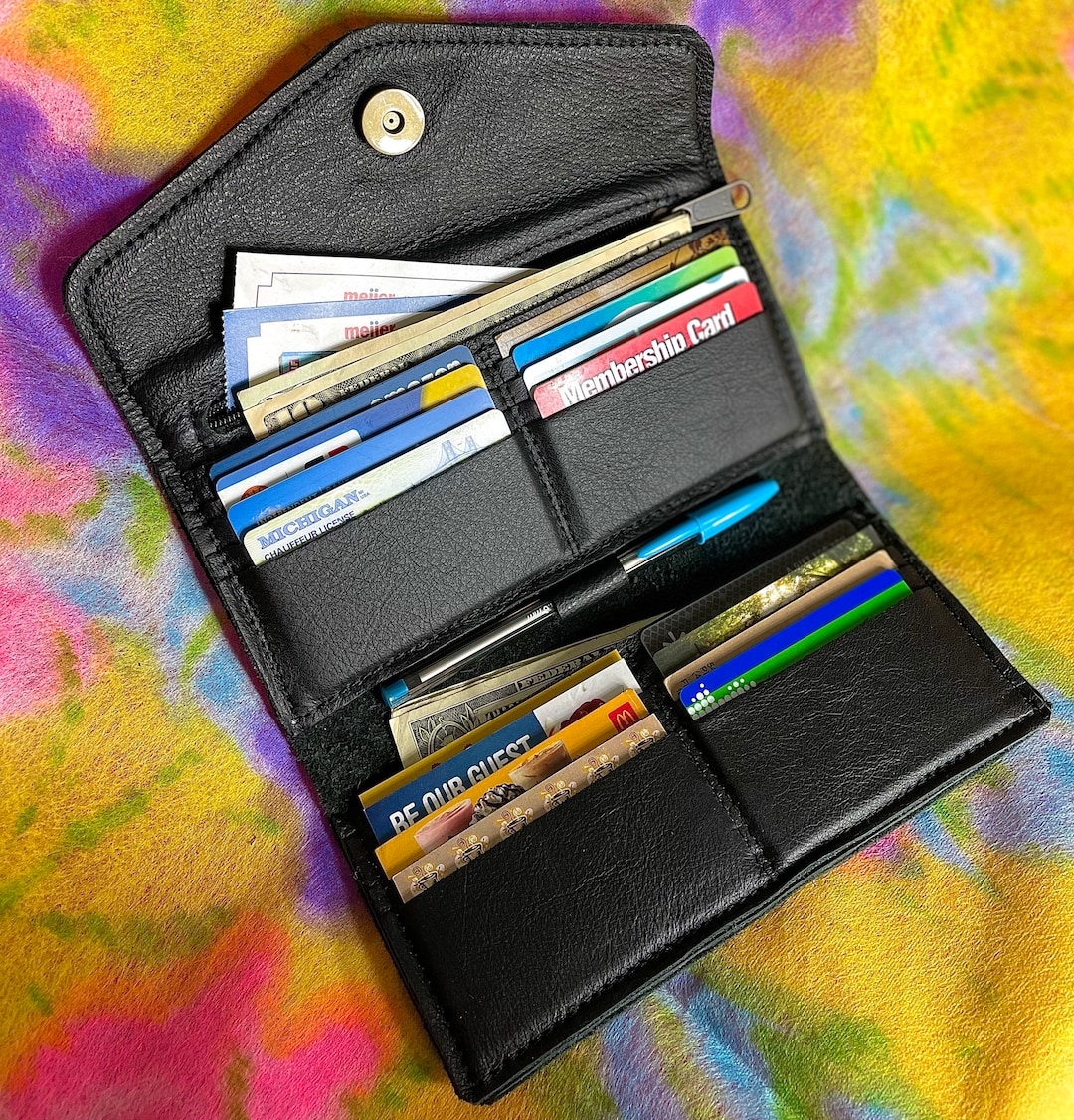 Clutch Style Wallet - Black Leather - Other Colors Available - Ladies ...