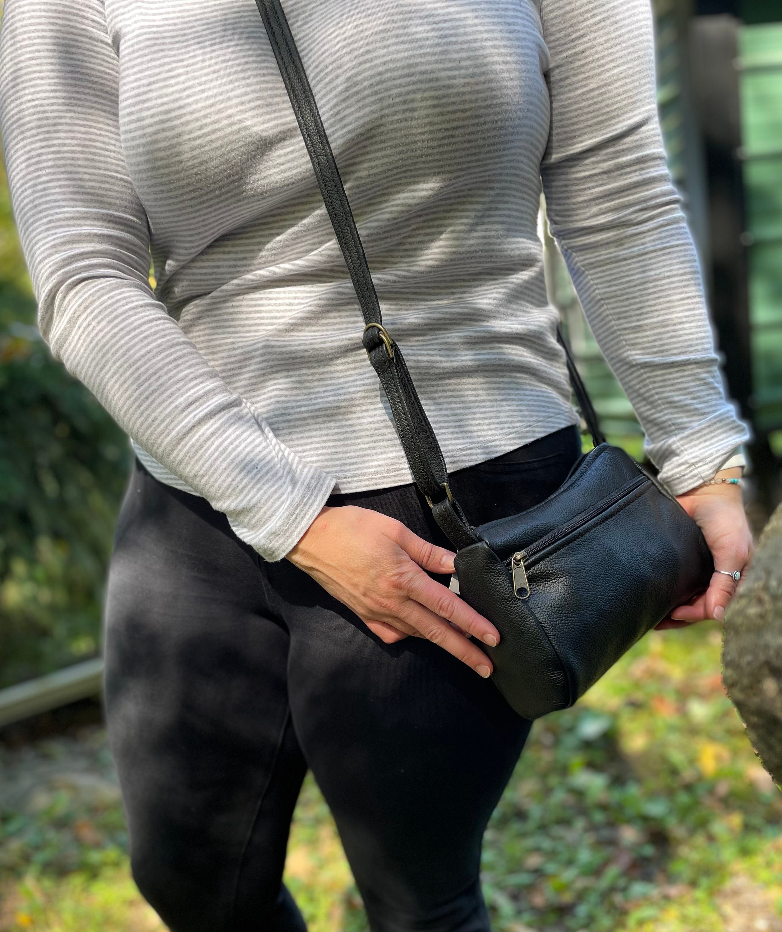 Small Leather Crossbody Purse Adjustable Strap Black | Etsy