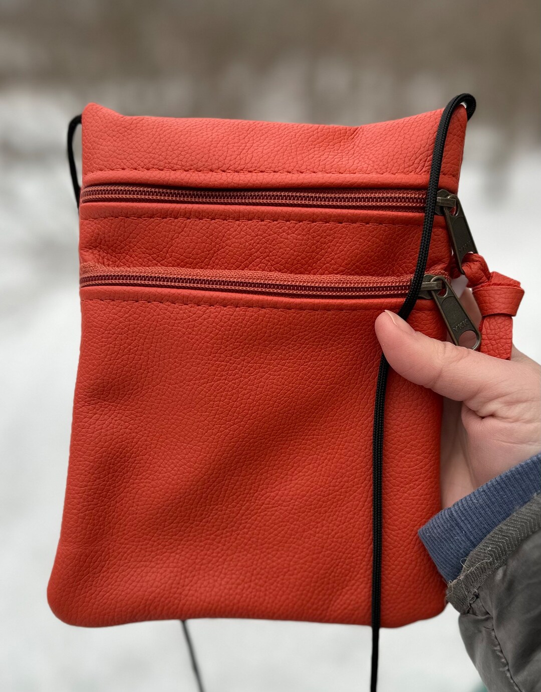 Crossbody Leather Phone Pouch/purse Fire Orange Leather Made in the USA ...