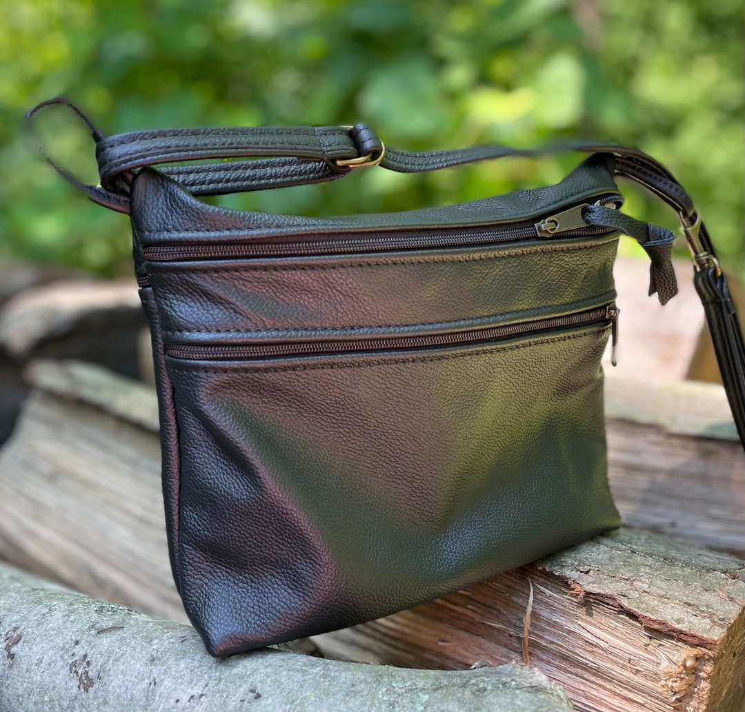 Crossbody Leather Purse - Travel Bag - Black Leather - Multiple Ways to ...