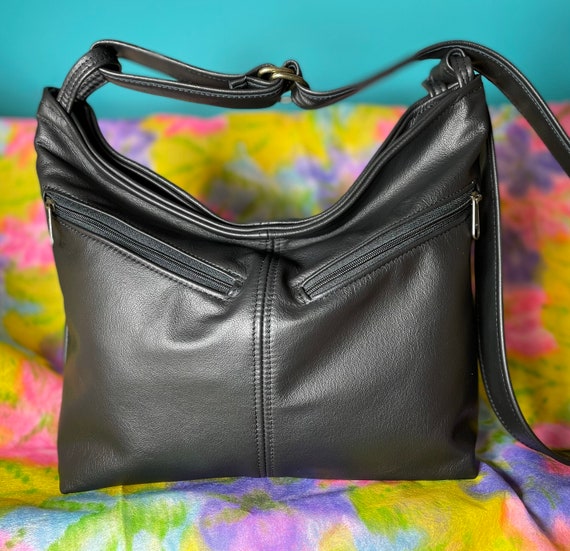 Crossbody Leather Purse Long Adjustable Strap Black | Etsy