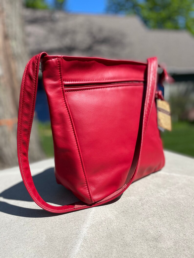 Large Leather Shoulder Bag Beautiful Red Leather Rita | Etsy