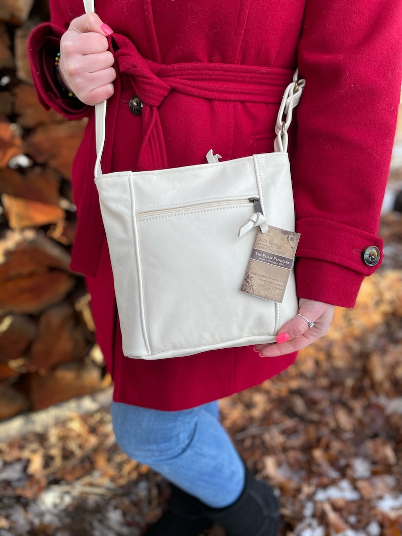 Crossbody Leather Purse - Cream Color - Emily Style - Made in the USA ...