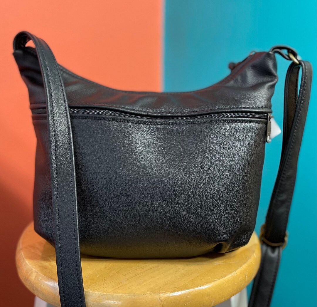Crossbody Leather Purse - Long Adjustable Strap - Black Leather ...