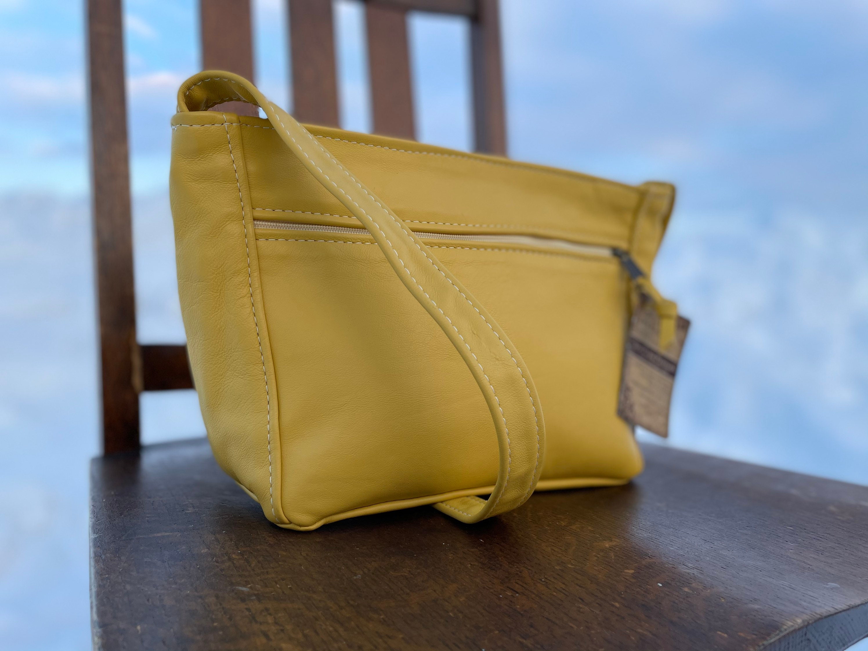 Leather purse lemon yellow leather small Rita style made | Etsy