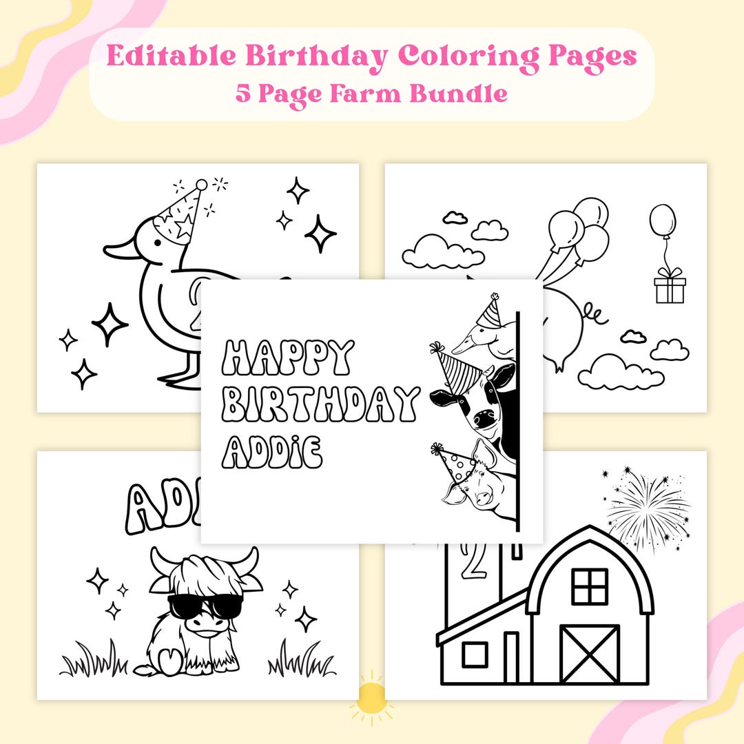 Personalized Birthday Coloring Page, Farm Theme Party, CP_002 - Etsy