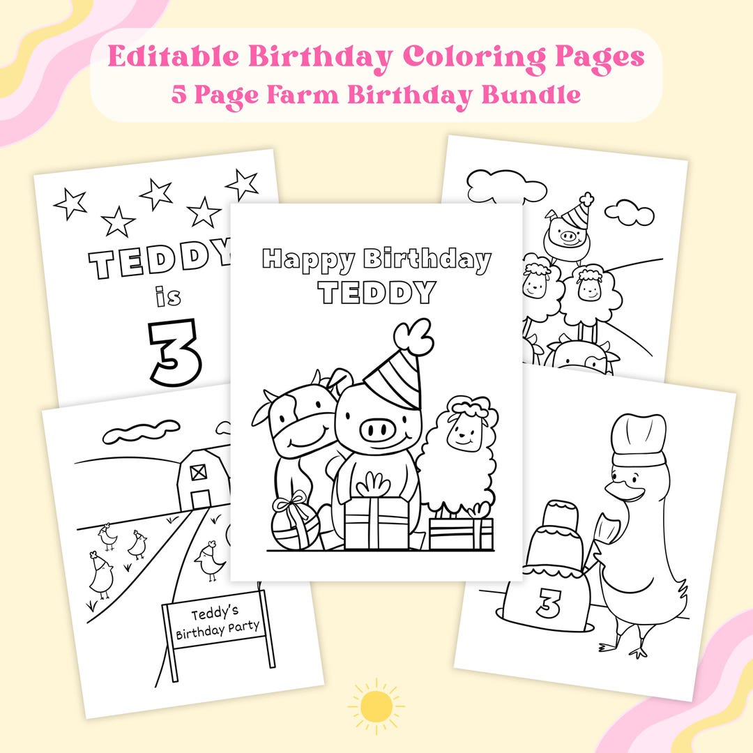 Personalized Birthday Coloring Page, Farm Theme Birthday, CP_007 - Etsy