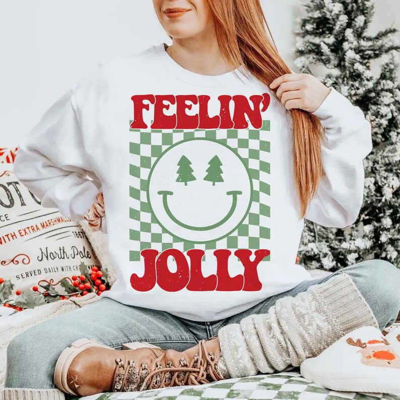 Checkered Jolly Christmas SVG PNG, Retro Xmas Sublimation, Xmas Tree ...