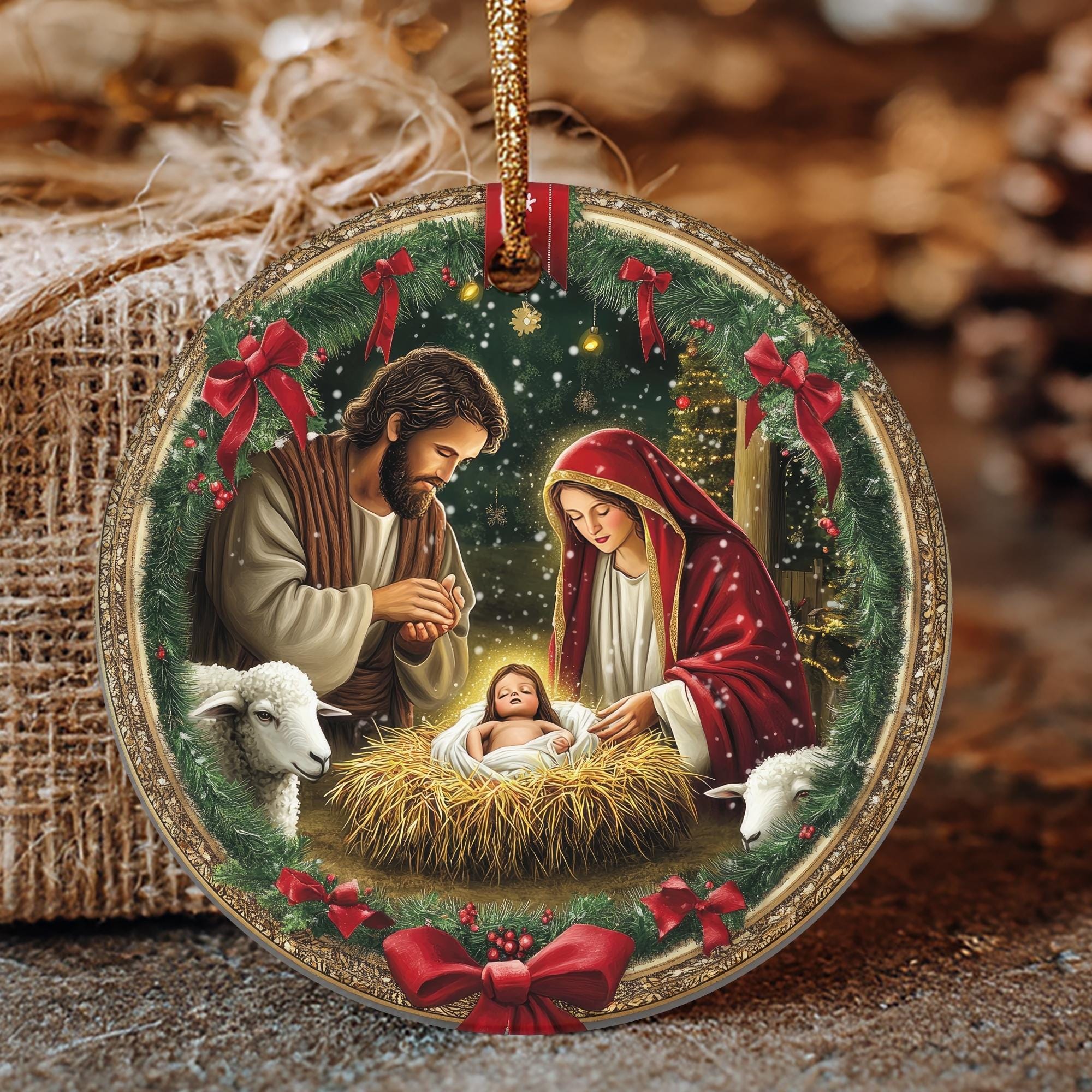 Nativity Scene Ornament, Holy Family Christmas Decoration, Religious ...