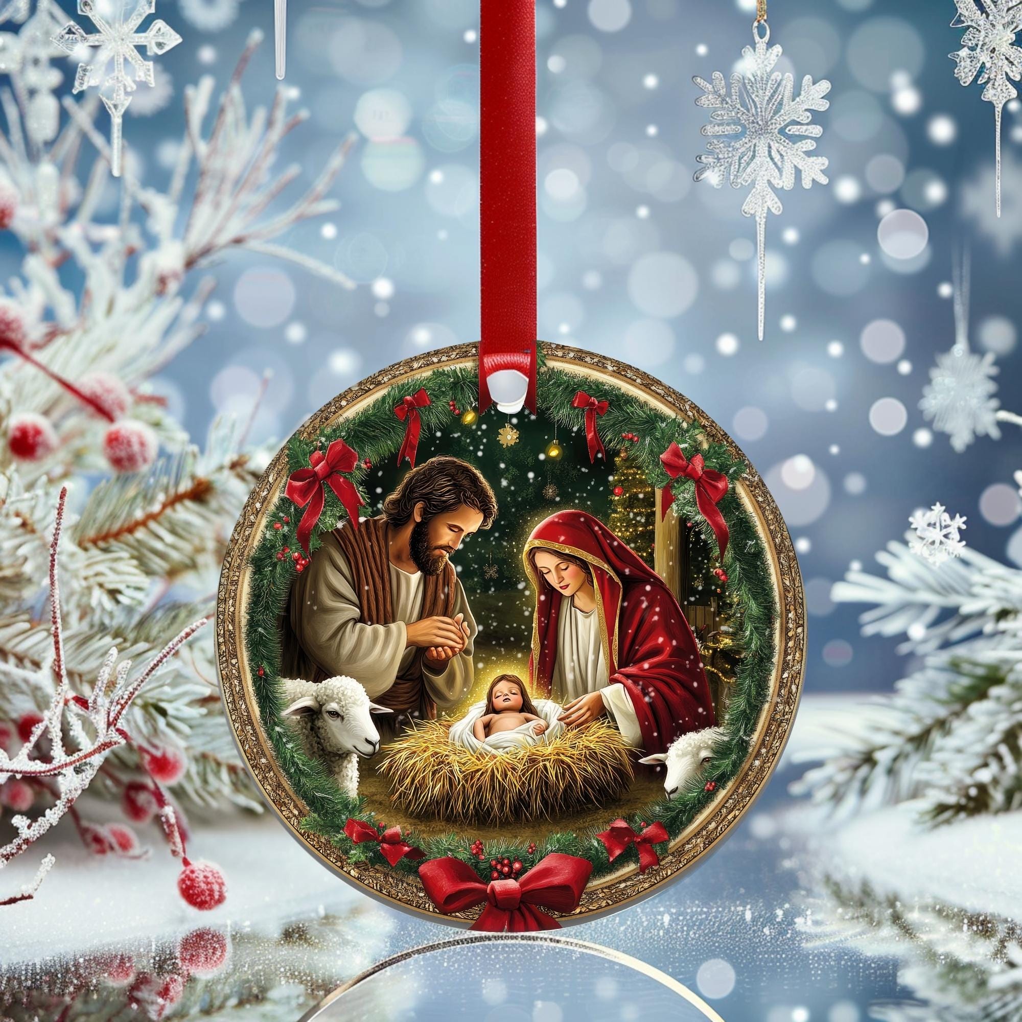 Nativity Scene Ornament, Holy Family Christmas Decoration, Religious ...