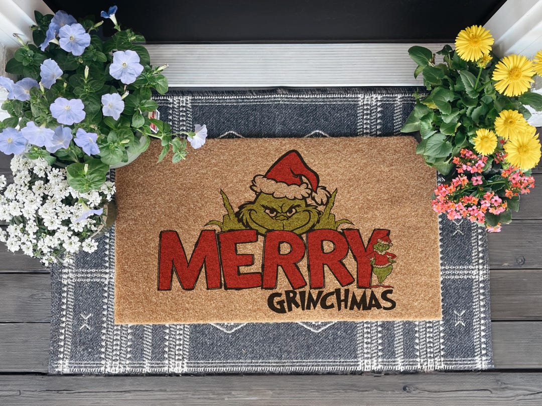 Merry Grinchmas Doormat, Funny Christmas Welcome Mat, Holiday Grinch ...