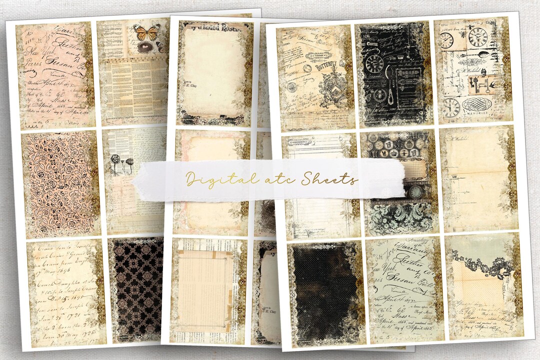 3 ATC Digital Collage Sheets, Gift Tags, Artist Trading Card Size ...