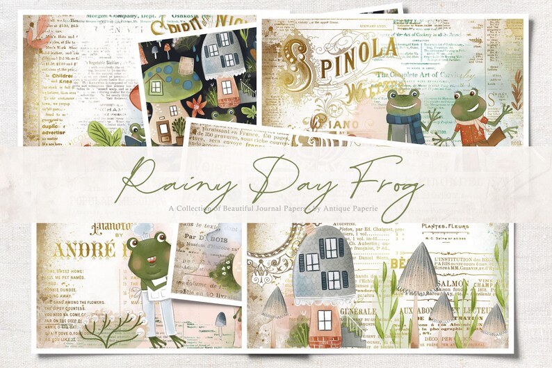 Rainy Day Frogs JOURNAL Digital Collage Sheet Collection of 6, Journal ...