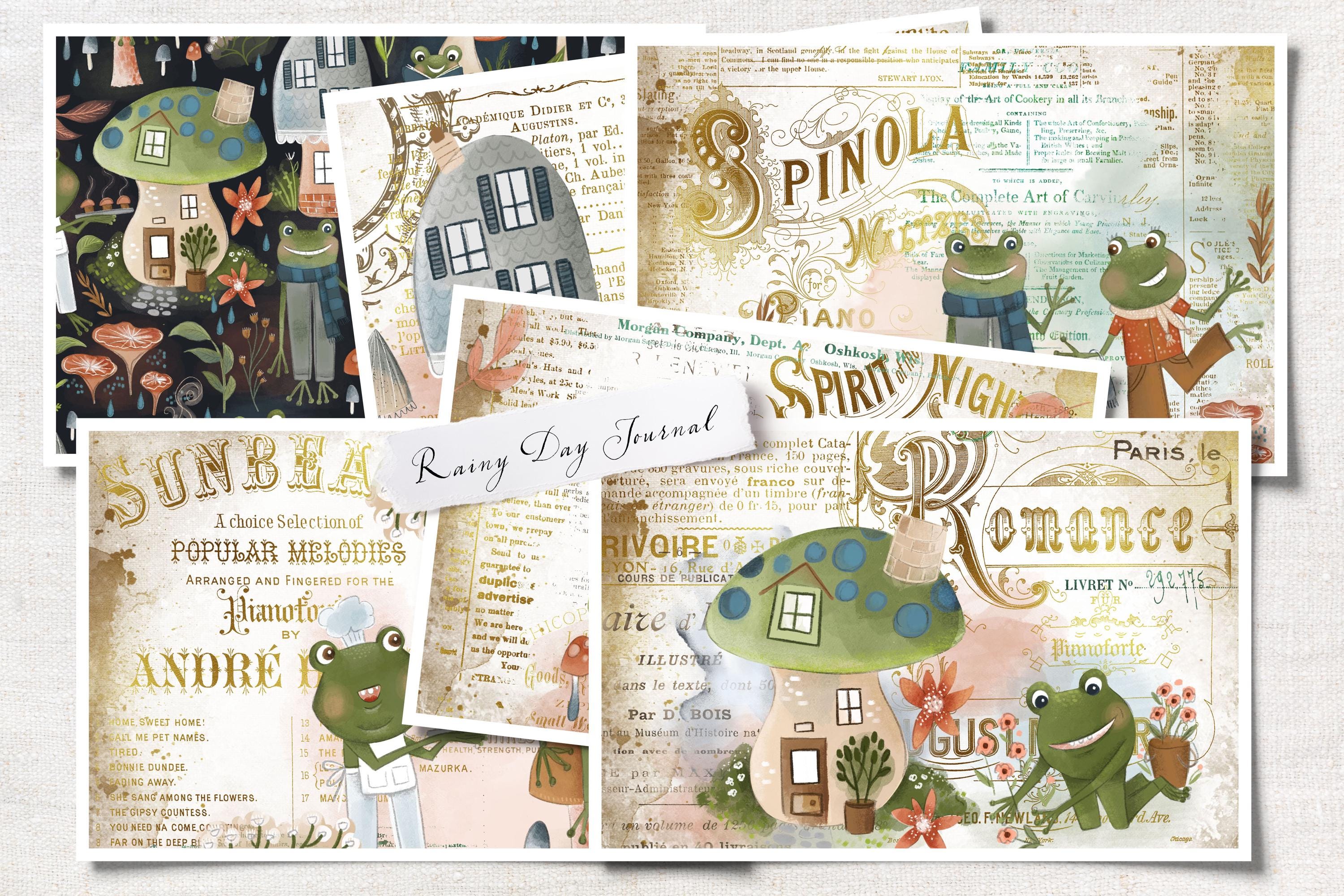 Rainy Day Frogs JOURNAL Digital Collage Sheet Collection of 6, Journal ...