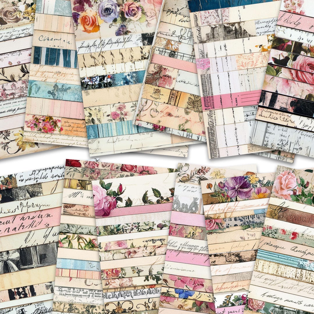Shabby Chic Scrapbook Paper – Victorian Floral Strips (digital Download ...